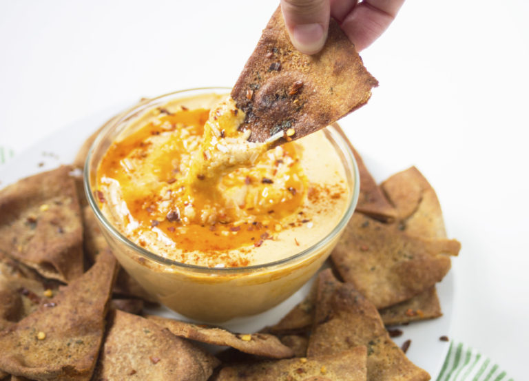 Buffalo Hummus with Ranch Pita Chips - Glitter and Graze