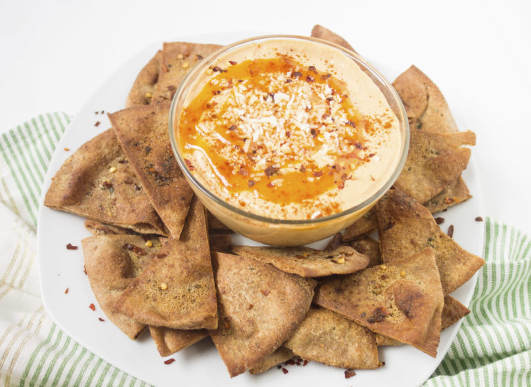 Buffalo Hummus with Ranch Pita Chips - Glitter and Graze