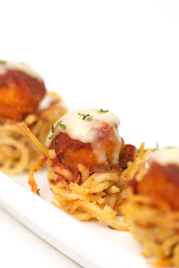 Chicken Parmesan Spaghetti Cups - Glitter and Graze