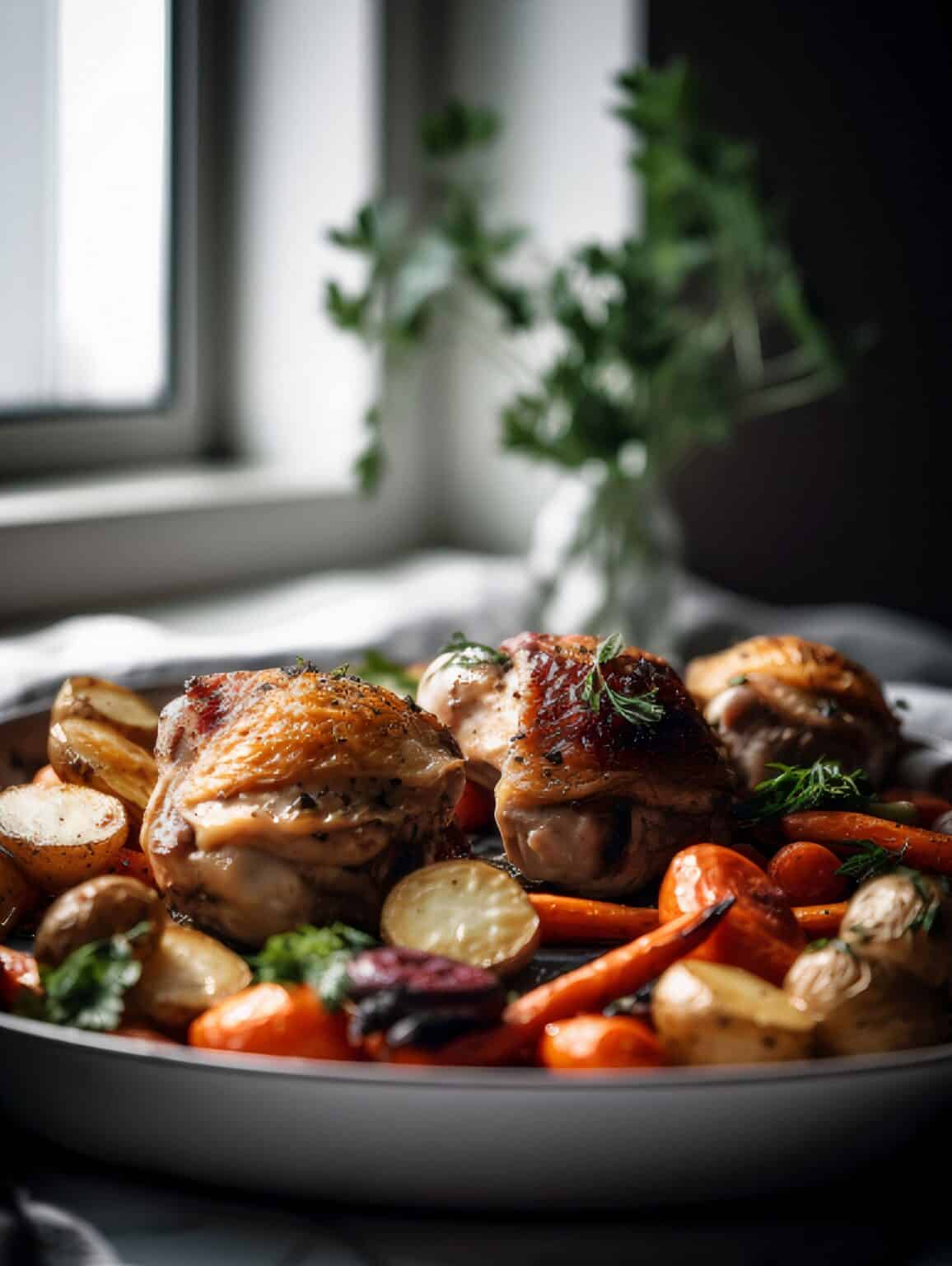One-Pan Chicken Thighs and Roasted Vegetables - Glitter and Graze